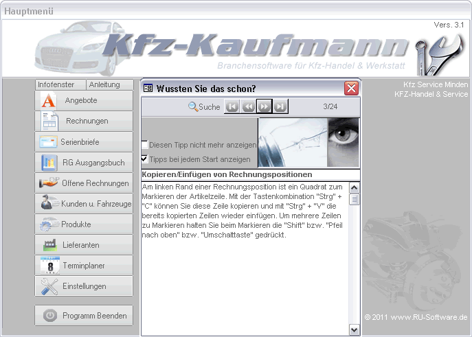 Werkstattsoftware, Kfz Software,- Werkstatt- Rechnungs-programm